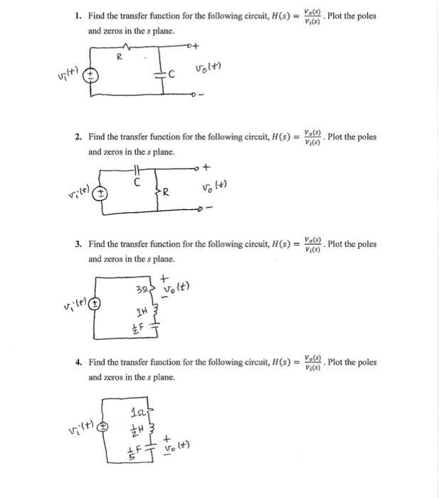 Solved .. Plot the poles 1. Find the transfer function for | Chegg.com