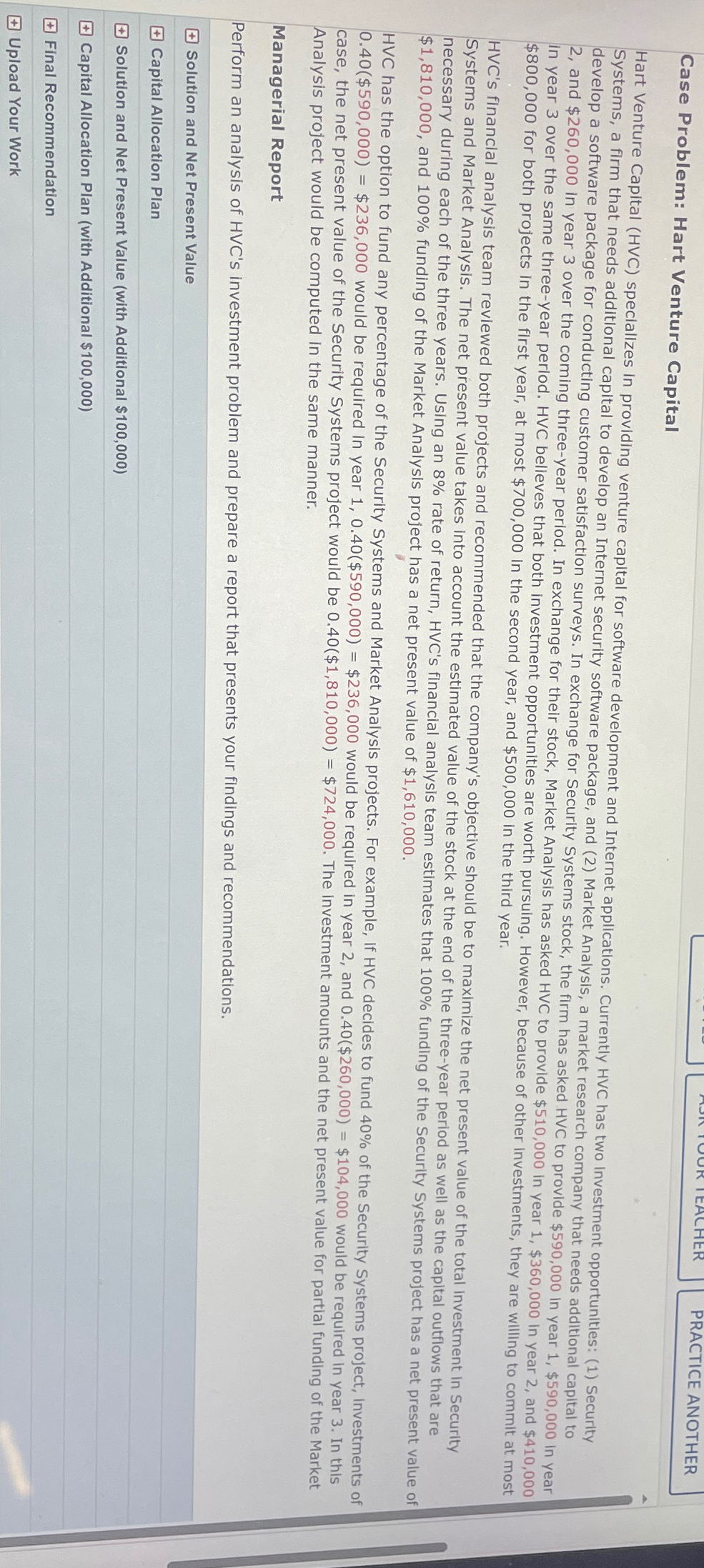 Solved Case Problem: Hart Venture CapitalPRACTICE ANOTHER年 | Chegg.com