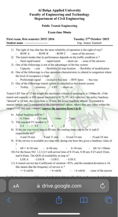 AI Balqa Applied University Faculty of Engineering | Chegg.com