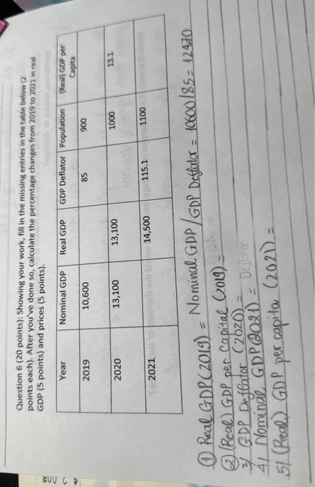 Solved Question 6 (20 points): Showing your work, fill in | Chegg.com