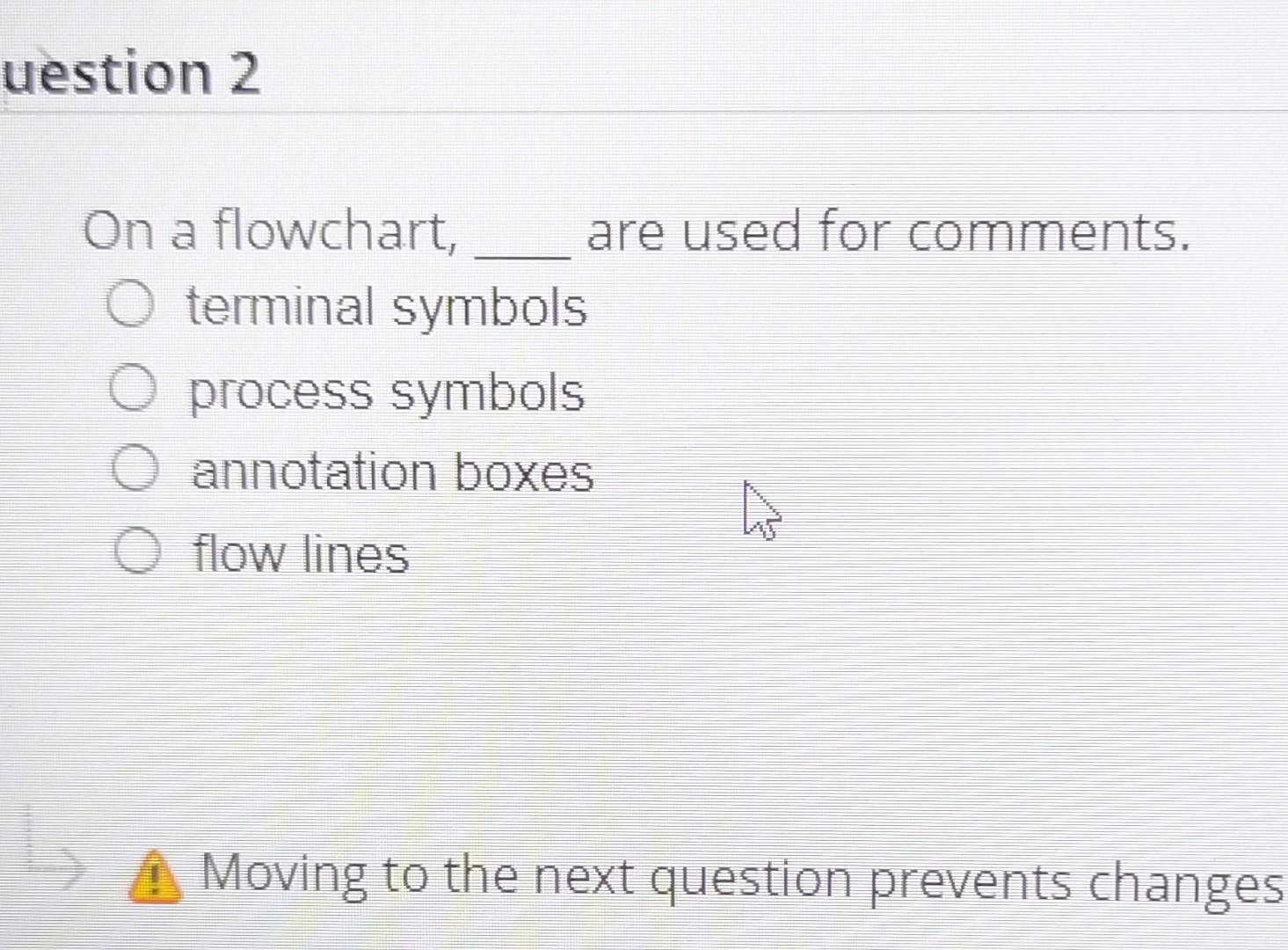 Solved uestion 2 On a flowchart, are used for comments. O | Chegg.com