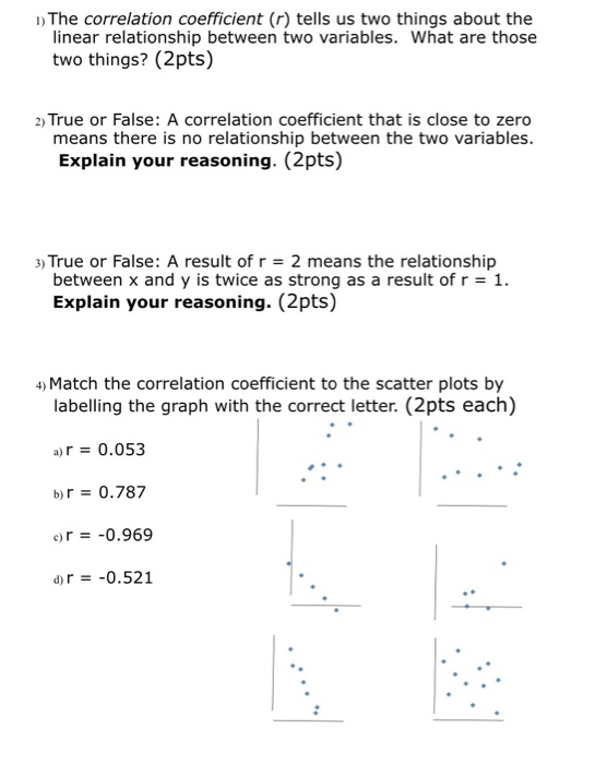 Solved 1) The correlation coefficient (c) tells us two | Chegg.com