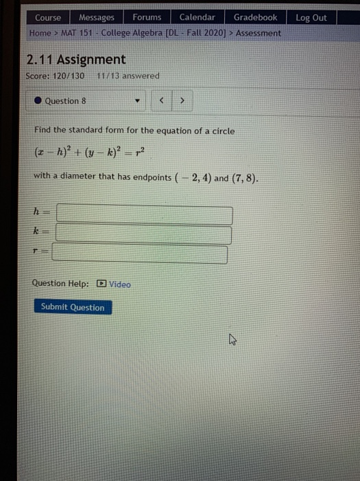 Solved Log Out Course Messages Forums Calendar Gradebook | Chegg.com