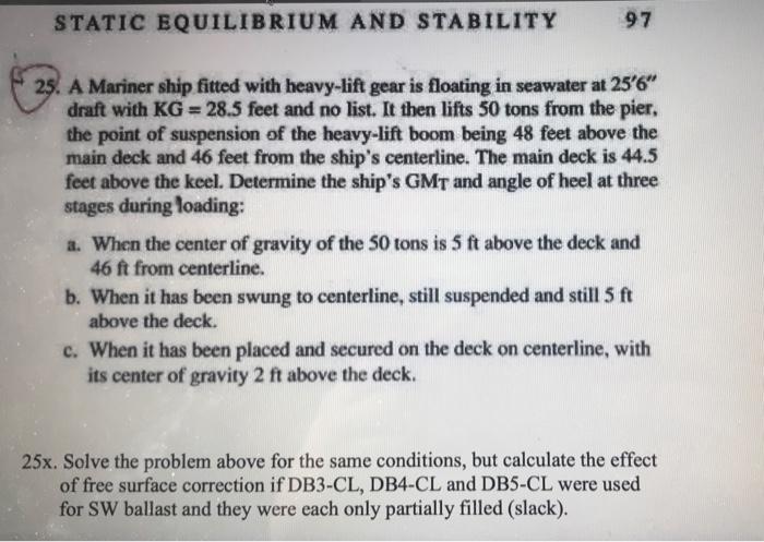 Solved STATIC EQUILIBRIUM AND STABILITY 97 25. A Mariner | Chegg.com