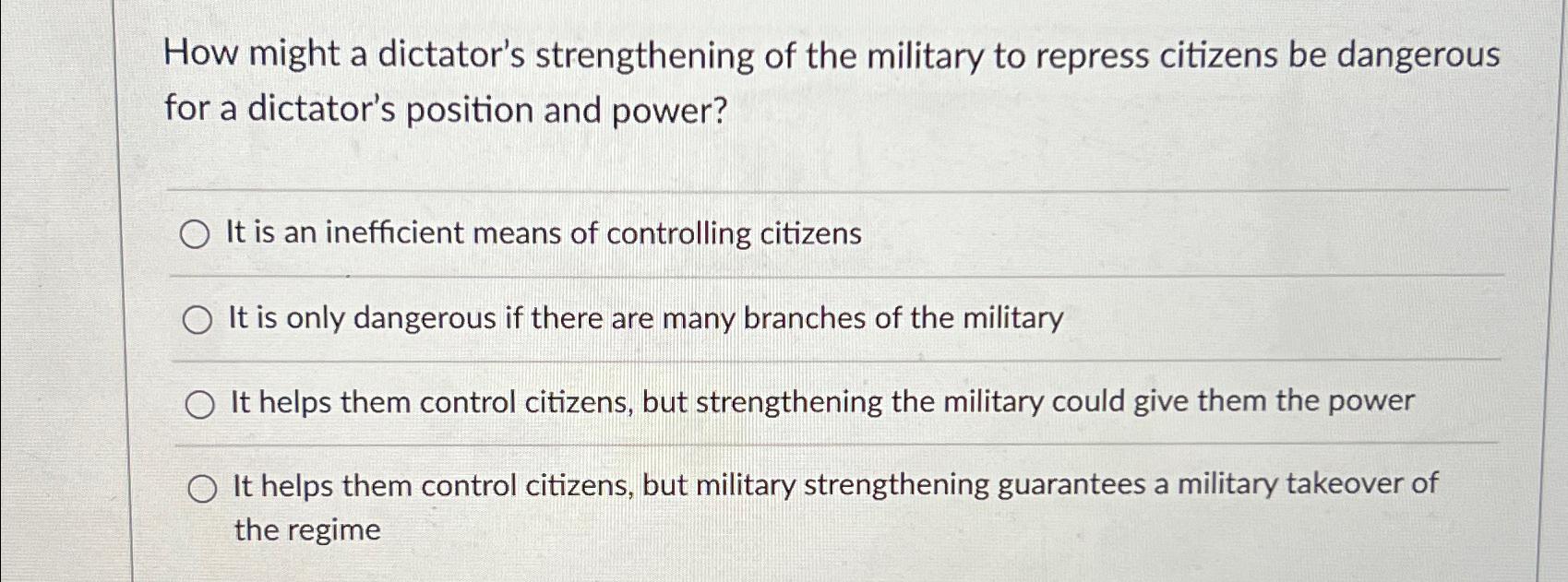 Solved How might a dictator's strengthening of the military | Chegg.com