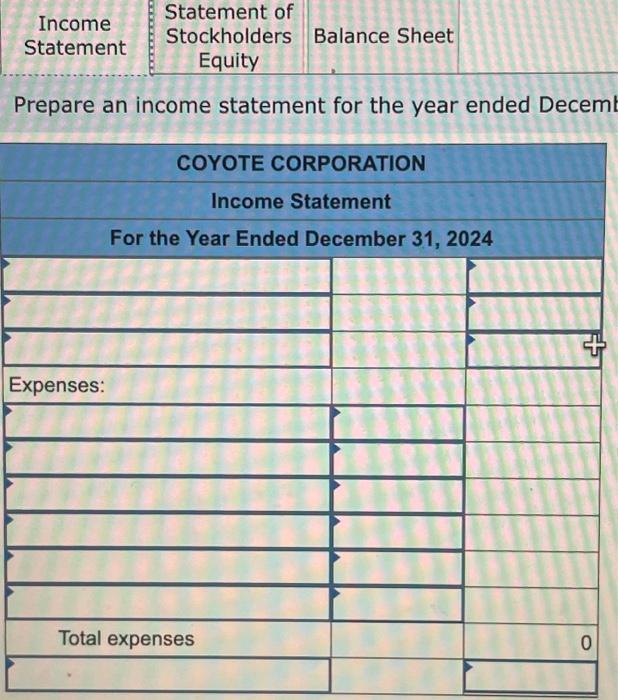 Solved The December 31, 2024, account balances for Coyote | Chegg.com