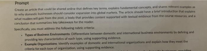 Solved Prompt Create an article that could be shared online | Chegg.com