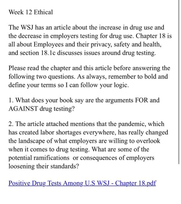 Solved The WSJ has an article about the increase in drug use | Chegg.com