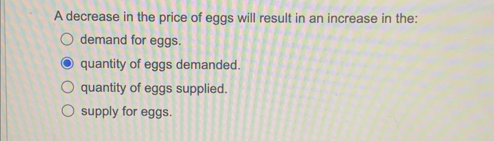 Solved A decrease in the price of eggs will result in an | Chegg.com
