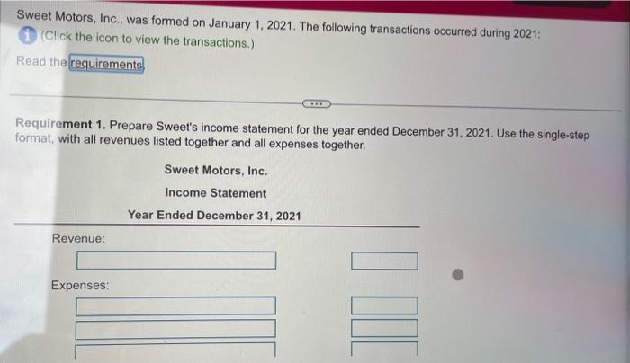 Solved Sweet Motors, Inc., was formed on January 1, 2021. | Chegg.com