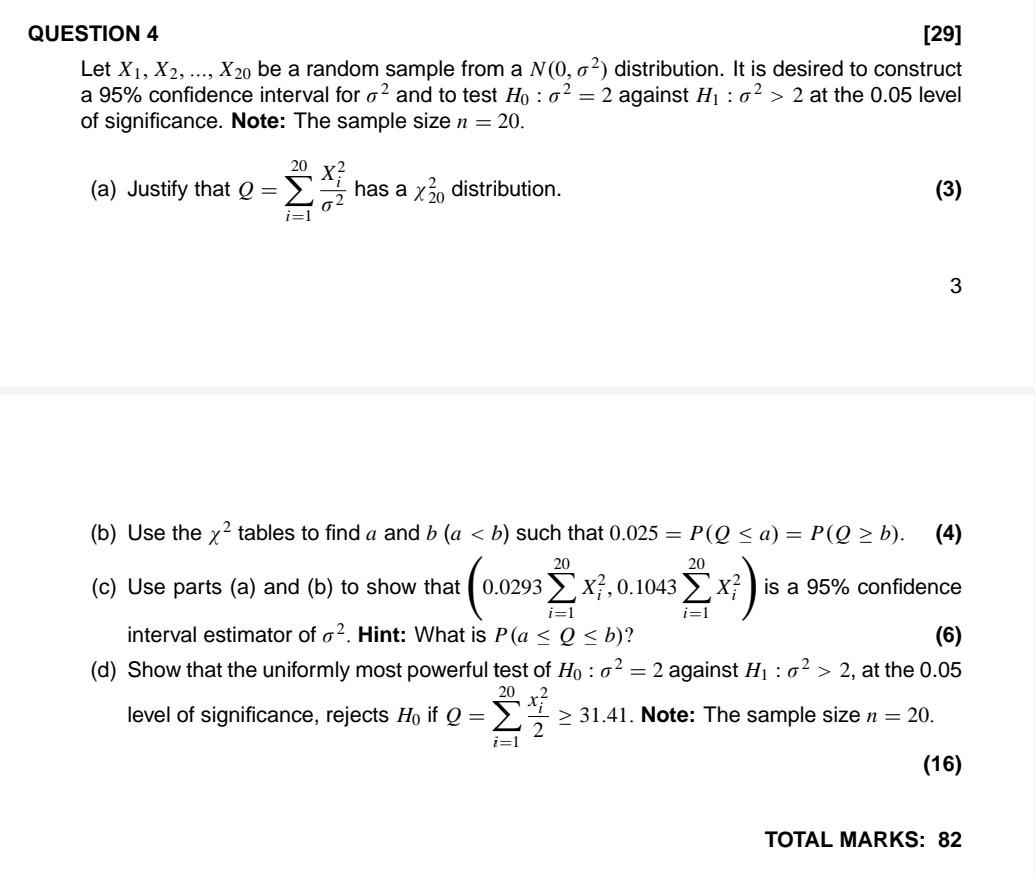 Solved QUESTION 4 [29] Let \\( X_{1}, X_{2}, \\ldots, X_{20} | Chegg.com