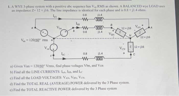 Solved 1. A WYE 3-phase system with a positive abe sequence | Chegg.com