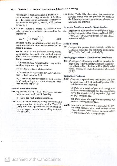 Solved Ex- 46. Chapter 2 Atomic Structure and interatomic | Chegg.com