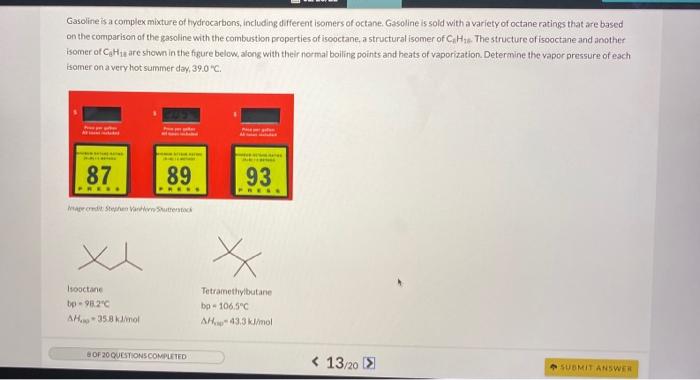 Solved Gasoline is a complex mixture of hydrocarbons, | Chegg.com