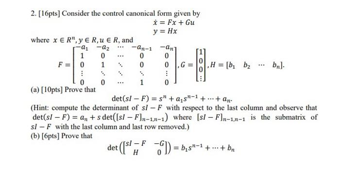 Solved 2. [16pts] Consider the control canonical form given | Chegg.com