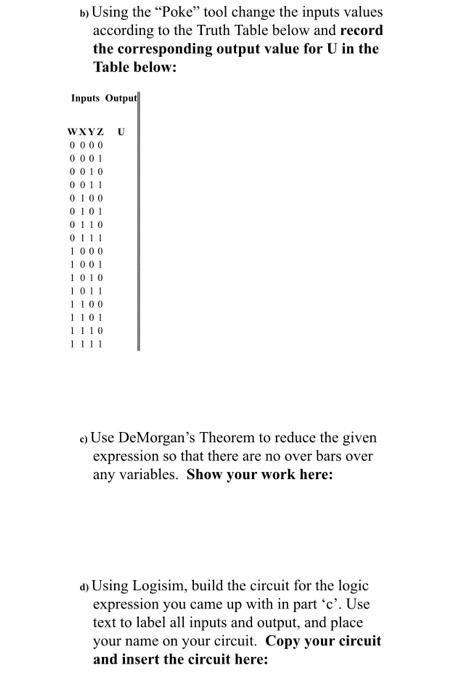 Solved b) Using the "Poke" tool change the inputs values | Chegg.com