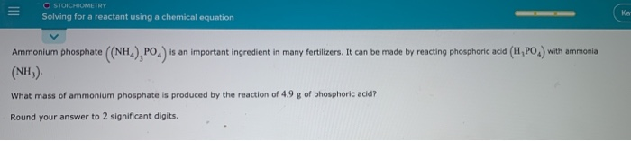 Solved O STOICHIOMETRY Solving for a reactant using a | Chegg.com
