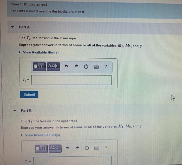 Solved Two blocks with masses My and M2 hang one under the | Chegg.com