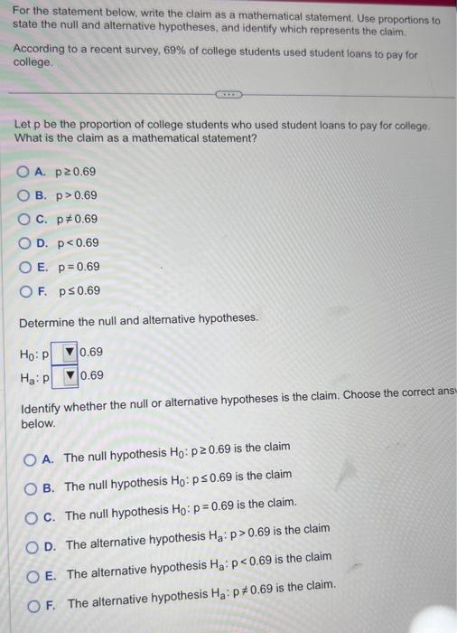 Solved For the statement below, write the claim as a | Chegg.com