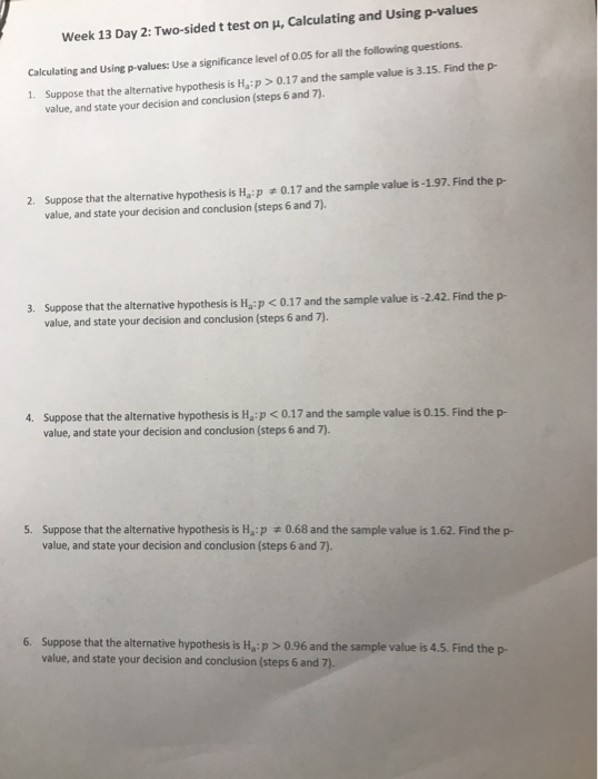 Solved Week 13 Day 2: Two-sided t test on , Calculating and | Chegg.com