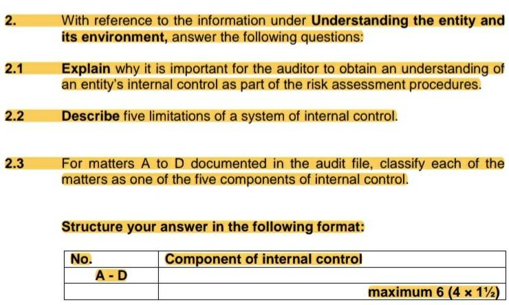 Solved Understanding the entity and its environment As part | Chegg.com