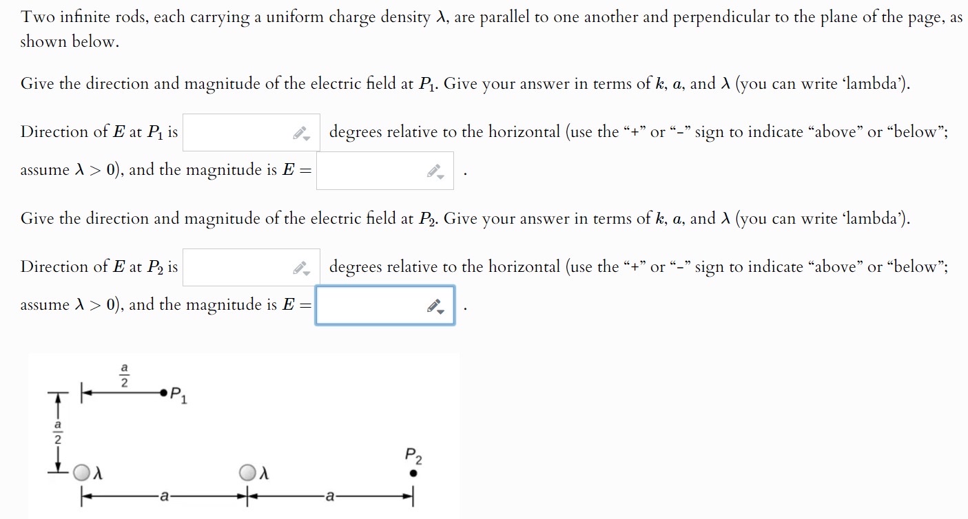 Solved Two infinite rods, each carrying a uniform charge | Chegg.com