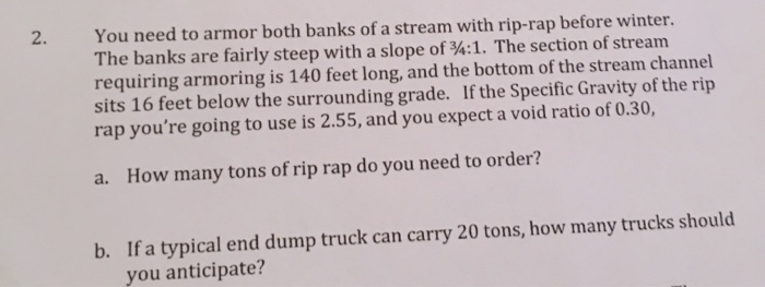 You need to armor both banks of a stream with rip-rap | Chegg.com