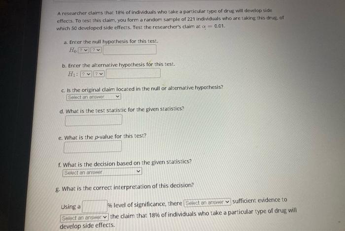 Solved A researcher claims that 184 of individuals who take | Chegg.com