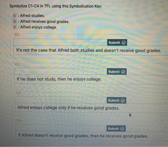 Solved Symbolize C1-C4 in TFL using this Symbolization Key: | Chegg.com