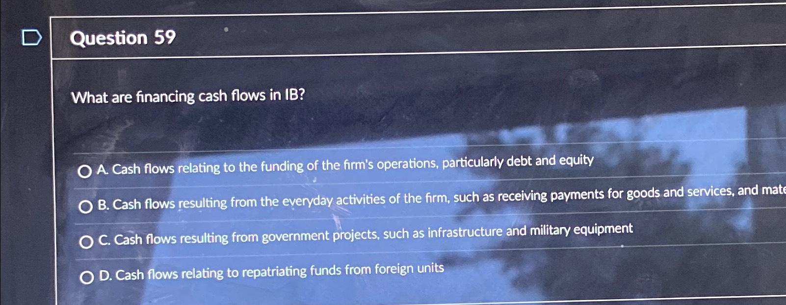 Solved Question 59What are financing cash flows in IB?A. | Chegg.com