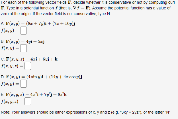 Solved For each of the following vector fields F, ﻿decide | Chegg.com