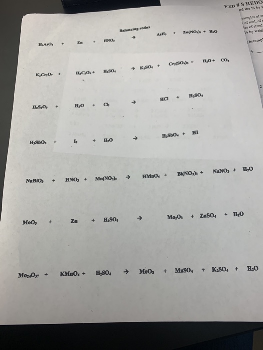Solved Exp # 8 REDO samples of of mol of les of stand by | Chegg.com