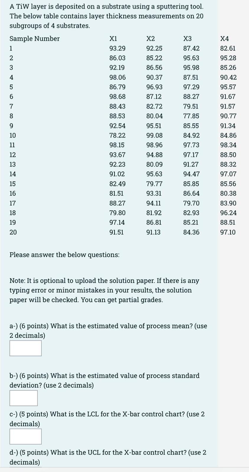 Solved A TiW layer is deposited on a substrate using a | Chegg.com