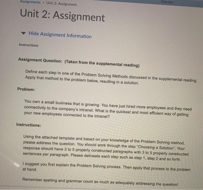 Assignment 2 Assignment 2: Define each step in one of | Chegg.com