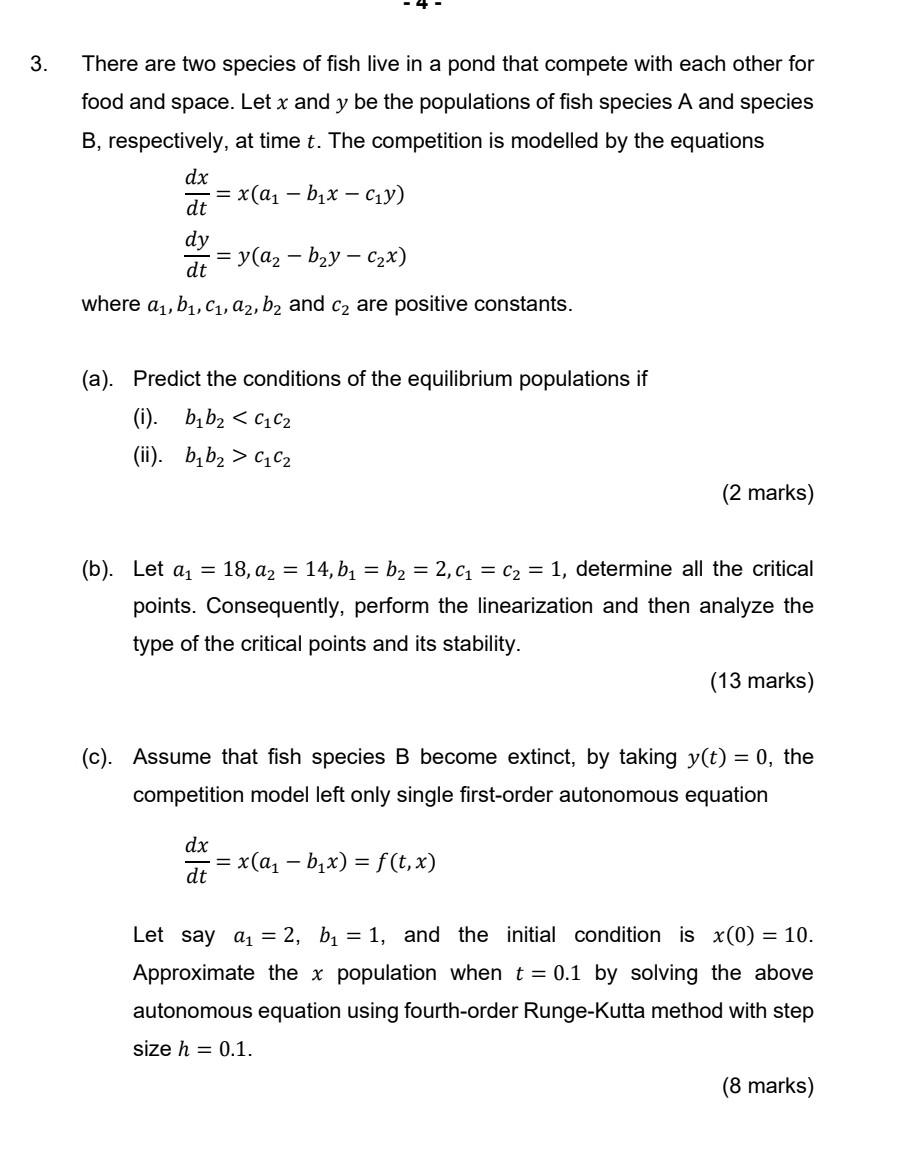 Solved There are two species of fish live in a pond that | Chegg.com