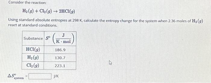 Solved Consider the reaction: H₂(g) + Cl₂(g) → 2HCl(g) Using | Chegg.com