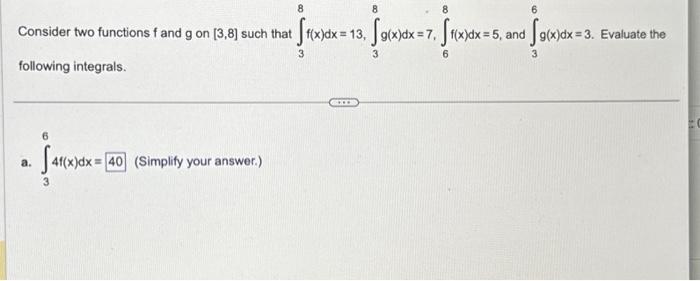 Solved 8 8 6 Consider two functions f and g on [3,8] such | Chegg.com