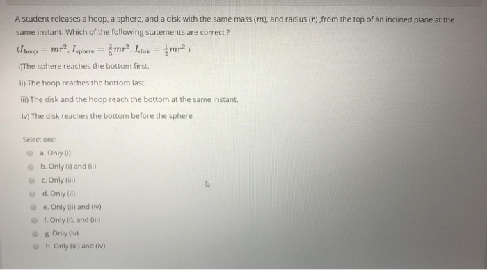 Solved A student releases a hoop, a sphere, and a disk with | Chegg.com