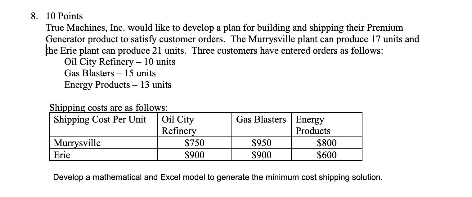 Solved 10 ﻿PointsTrue Machines, Inc. would like to develop a | Chegg.com