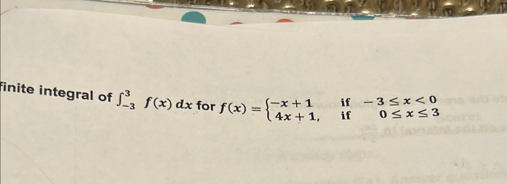 Solved finite integral of ∫-33f(x)dx ﻿for | Chegg.com