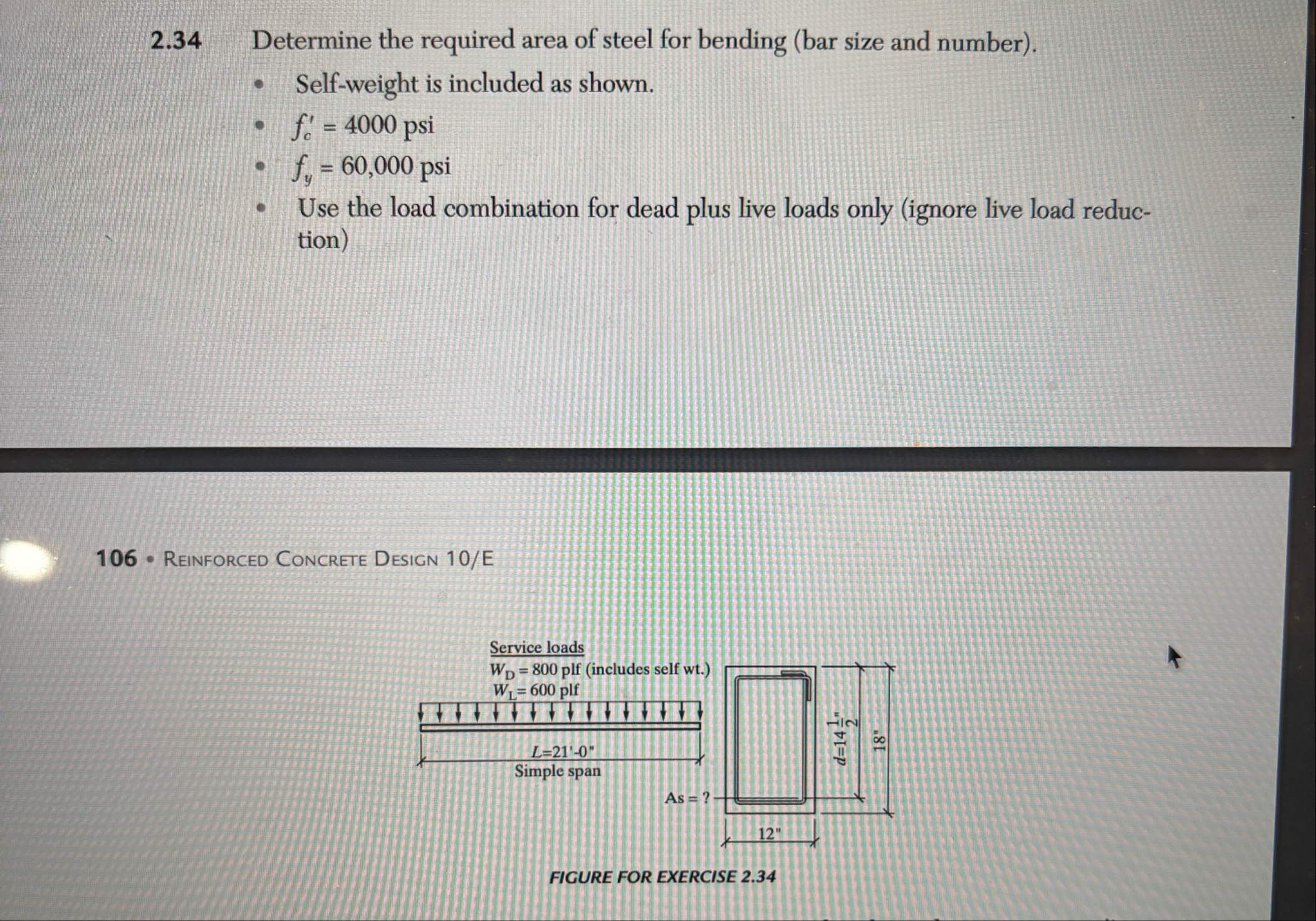 Solved 2.34 ﻿Determine the required area of steel for | Chegg.com