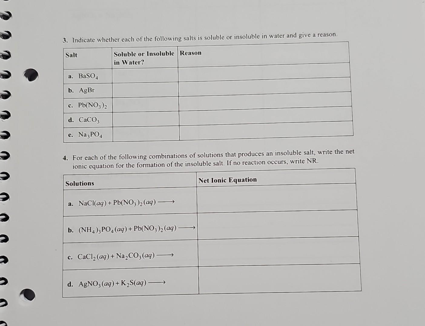 Solved 3. Indicate whether each of the following salts is | Chegg.com