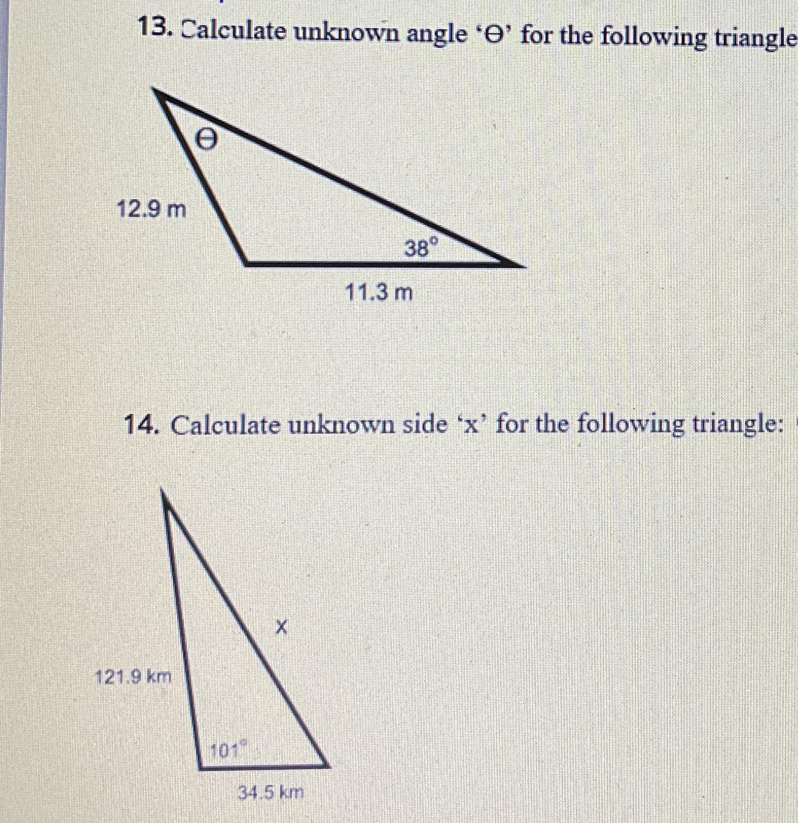 Solved Calculate unknown angle ' Θ ' ﻿for the following | Chegg.com