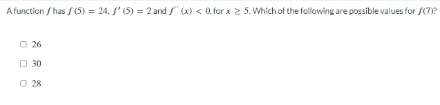 Solved A function f ﻿has f(5)=24,f'(5)=2 ﻿and f''(x)