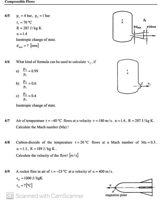 Solved Compressible Flows 6/5 P2 od min 20mm P. = 4 bar, P, | Chegg.com