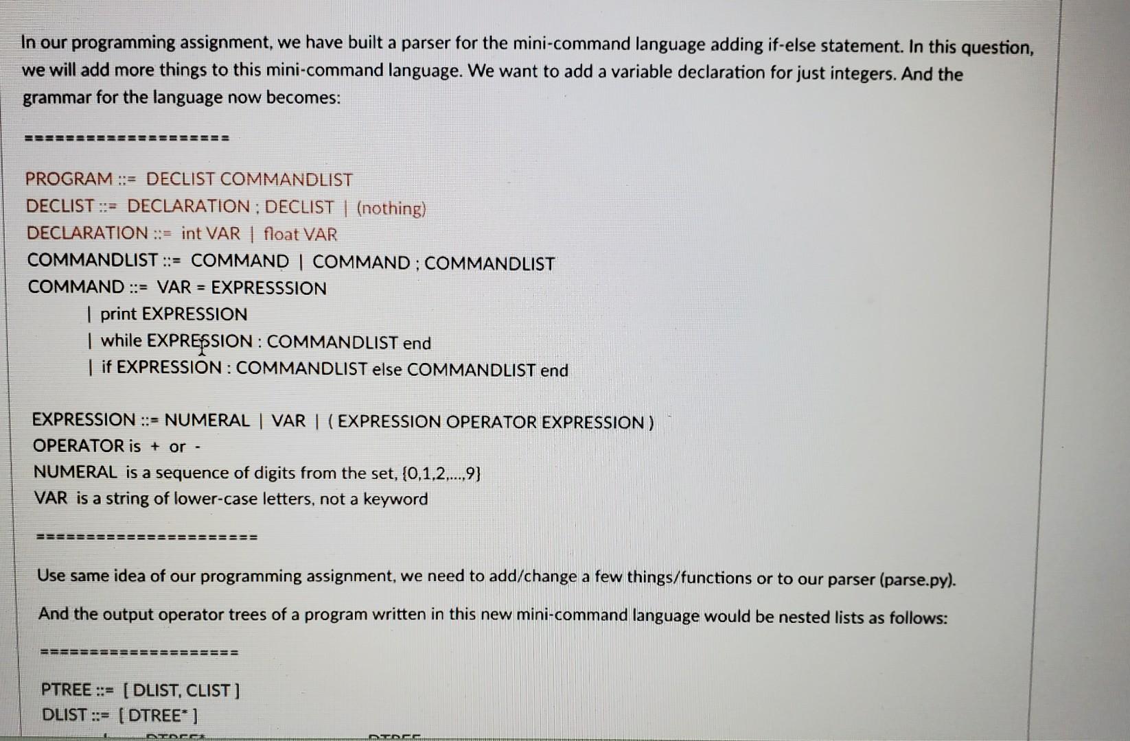 Solved In our programming assignment, we have built a parser | Chegg.com