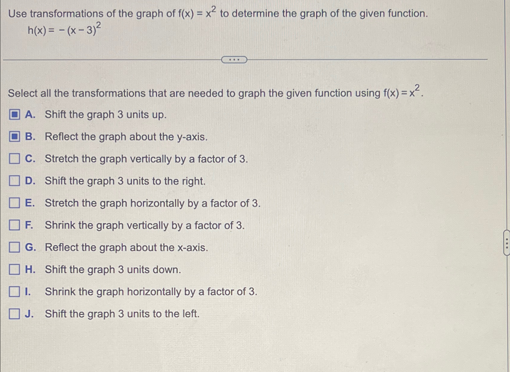 Solved Use transformations of the graph of f(x)=x2 ﻿to | Chegg.com