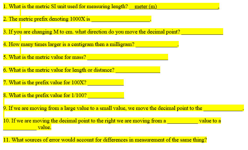 Solved What is the metric SI unit used for measuring | Chegg.com