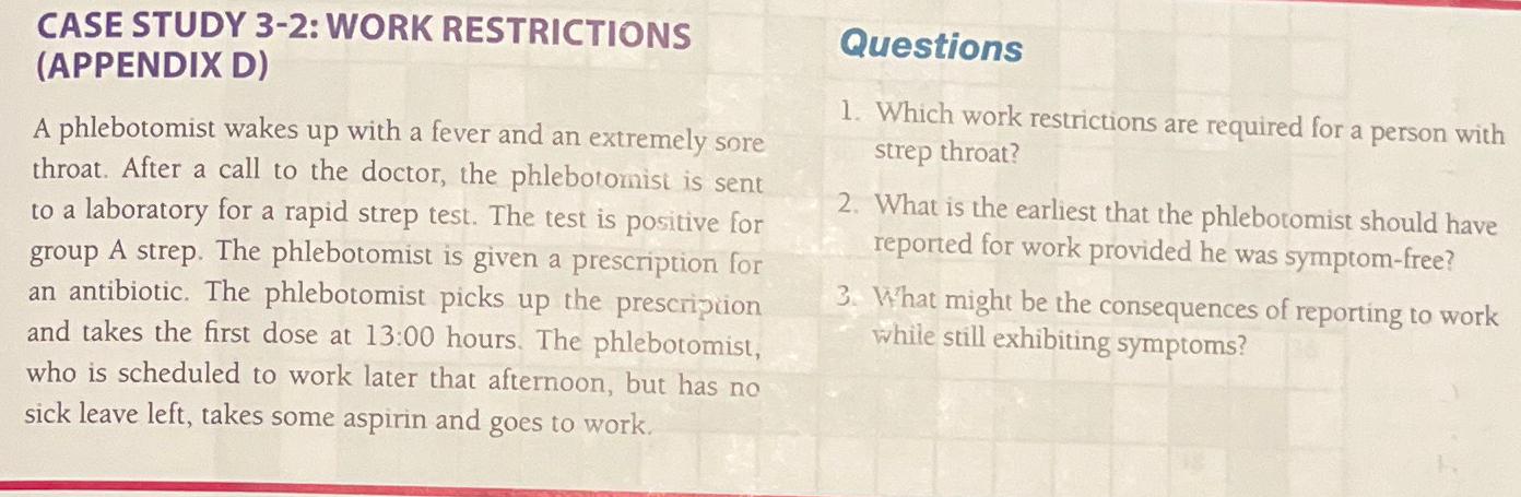 Solved CASE STUDY 3-2: WORK RESTRICTIONS (APPENDIX D)A | Chegg.com