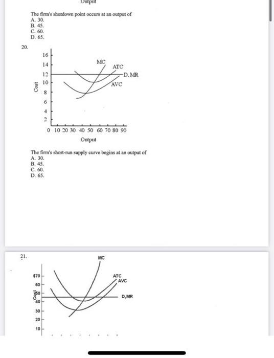 Solved The firm's shutdown point occurs at an output of A. | Chegg.com